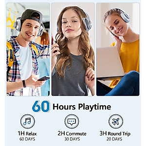 Headphones Wireless Bluetooth,60 Hours Playtime Foldable Lightweight Bluetooth Headphones Wireless Over Ear Wired Hi-Fi Stereo with 6 EQ Modes, Deep Bass Adjustable Headset with Mic, FM, TF for Adults