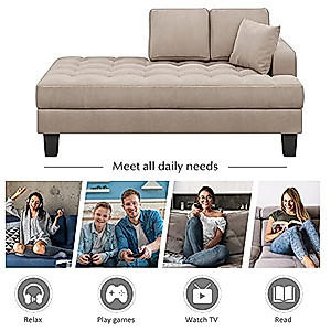 Merax 64" Modern Tufted Chaise Lounge with Toss Pillow Soft Linen Loveseat Sofa for Livingroom Bedroom Office Warm Grey Love Seats, 6431.533"(LDH)
