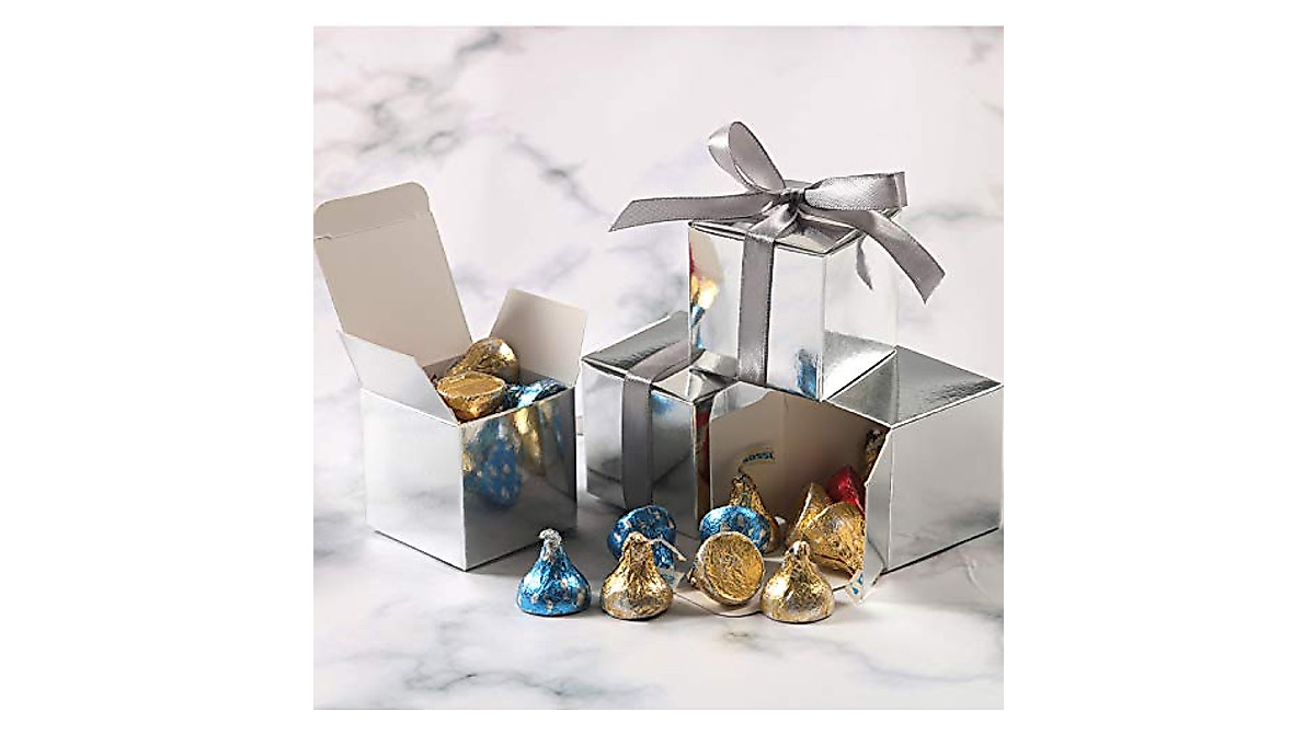 KPOSIYA Silver Favor Boxes 100 Pack - Elegant Gift & Candy Holders