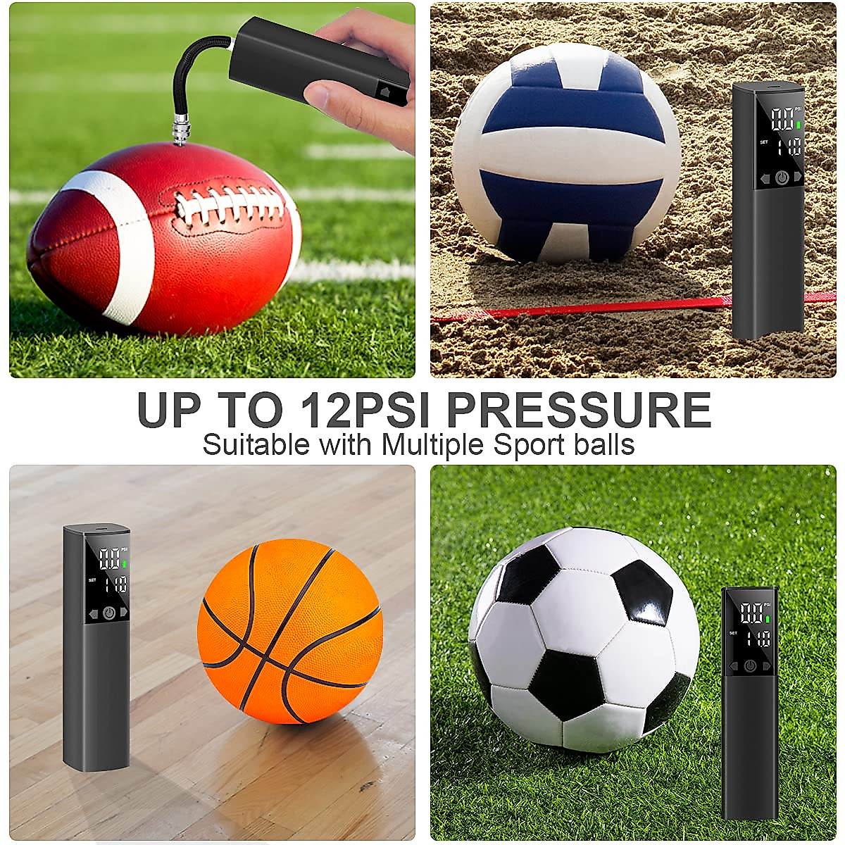 WEEFEESTAR Electric Ball Pump Ball Air Pump for Sports Balls with 2 Needles & 1 Nozzle Fast Ball Inflator for Basketball, Soccer, Volleyball, Rugbyball