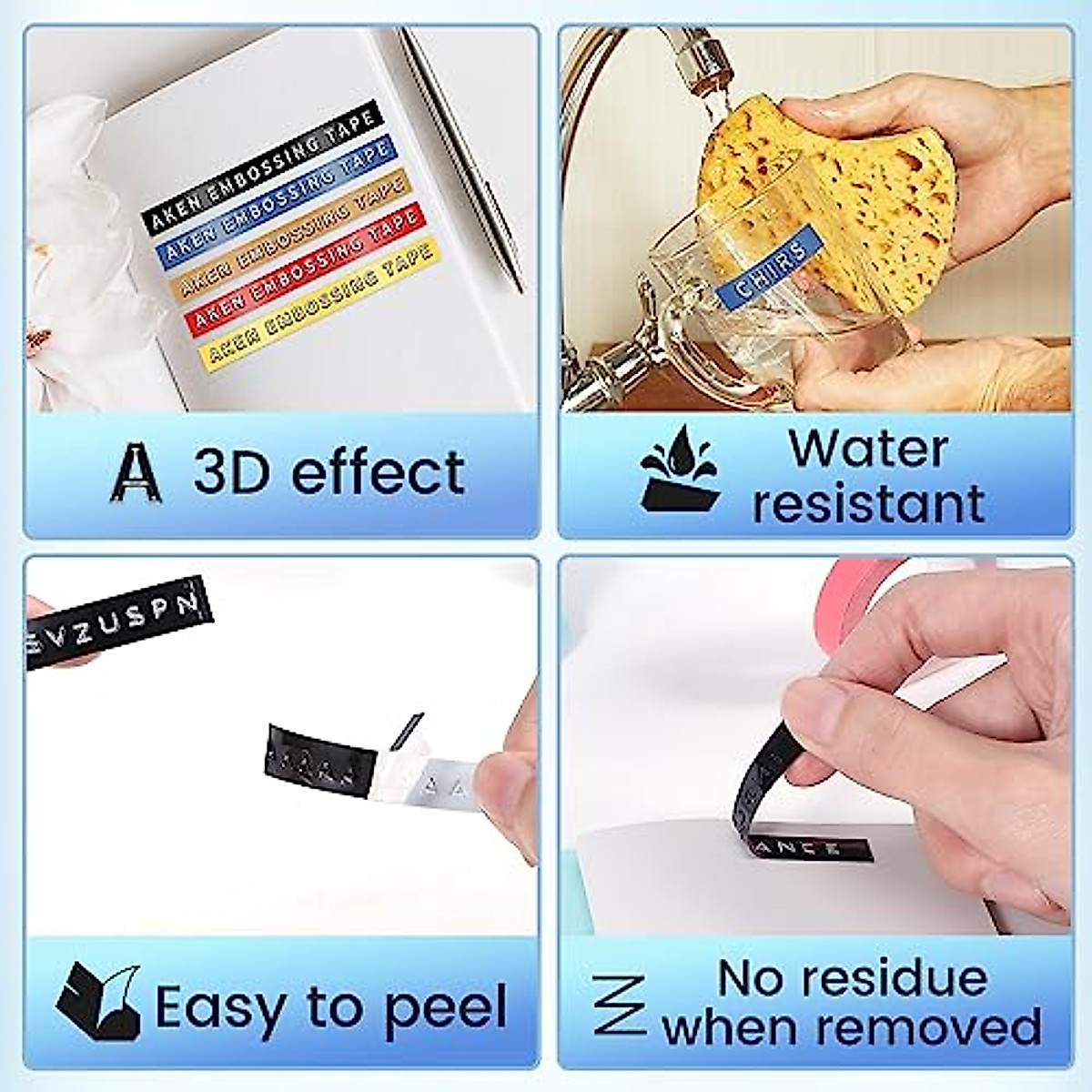 Aken Blue Embosser + 10pk Black Embossing Tape, Label Printer Embossed Vintage Embossing Label Maker Machine with Tape