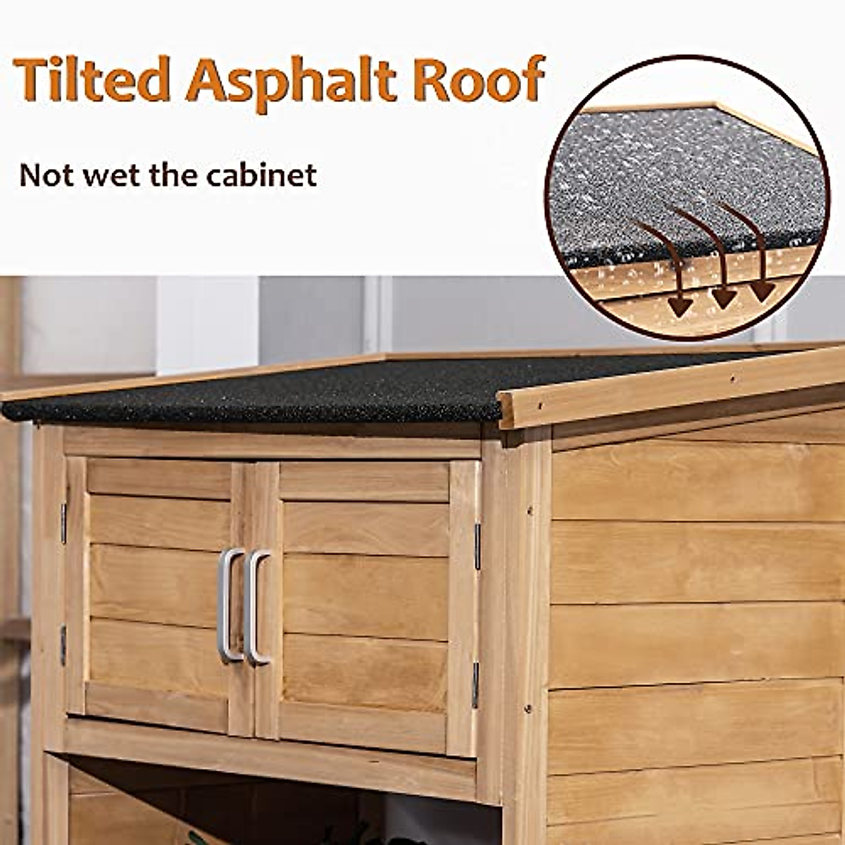 MCombo Outdoor Storage Cabinet, Wood Garden Shed Combination, Garden Tool Storage Shed, 3 Tier Fir Wood Shelf for Outside and Yard 3777 (Natural)