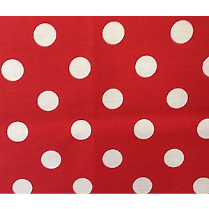 Big Polka Dot Poly Cotton White Dots on Red 58 Inch Fabric by The Yard (F.E.