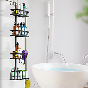 Kerisgo Over The Door Shower Caddy, 4-Tier Adjustable Over Hanging Shower Door Caddy Shelf, No Drilling Shower Organizer Shelf With Soap Holder, Body Wash, Shampoo, Razor, Black
