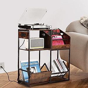 Starfavor Vinyl Record Storage Shelf Rack, LP Album Wooden Display Holder Table for Turntable Books Magazines Files at Living Room Bedroom STS-001