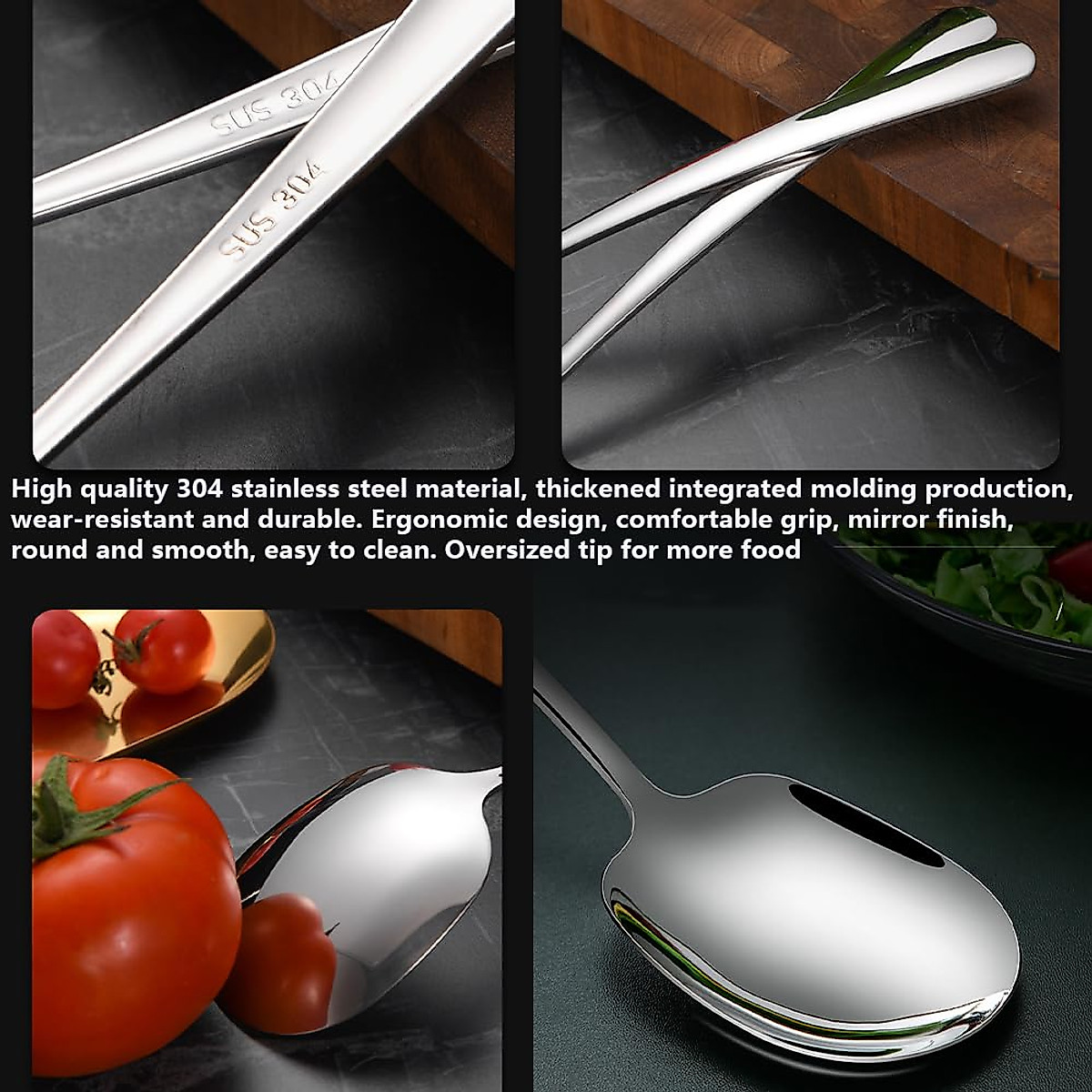 SIAIQIANG X-Large Serving Spoons Set,Foodgrade 18/8 Stainless Steel Serving Spoons,9.8 Inch Large Serving Utensils of Spoons Set,Serving for Salads Pasta Platters Mashed Potatoes Buffets Etc (2 pc)