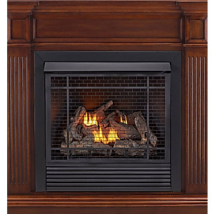 Duluth Forge Dual Fuel Ventless Gas Fireplace System with Mantle, Remote Control, 9 Fire Logs, Use with Natural Gas or Liquid Propane, 32000 BTU, Heats up to 1500 Sq. Ft., Brown