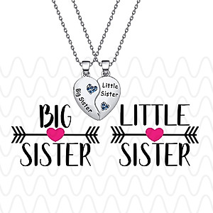 BAUNA Matching Big Sis Little Sis Heart Necklace Set Sister Necklace for 2 Gift for Sister Family Best Friends (Sister Necklace Set)