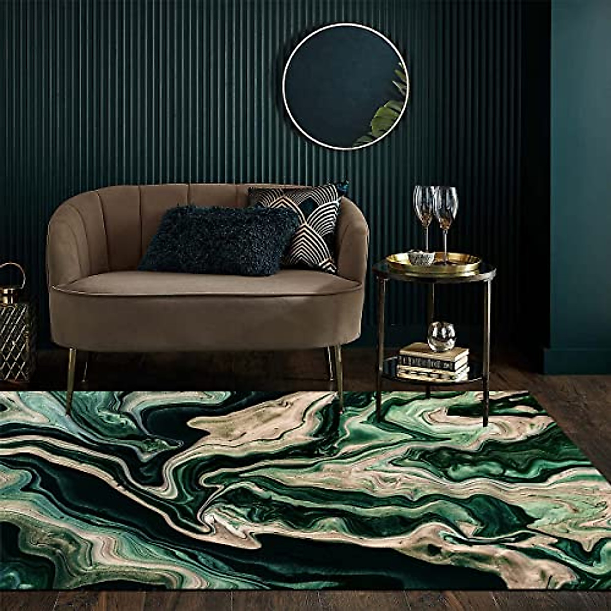Green Black Beige Marble Swirl Modern Abstract Area Rug for Living Room Bedroom Luxury Aesthetic Dining Room Carpet No-Slip Indoor Office Floor Rug Kitchen Laundry Rug 4x6