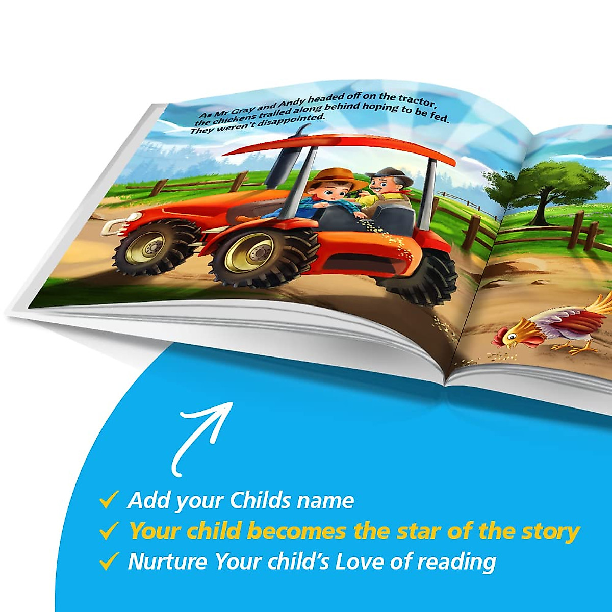 Personalized Storybooks by Dinkleboo - Visits The Farm - Your Child Joins Mr. Gray On A Trip Around The Farm - for Children Aged 0 to 8 Years Old - Soft Cover - Smooth, Glossy Finish (8"x 8")
