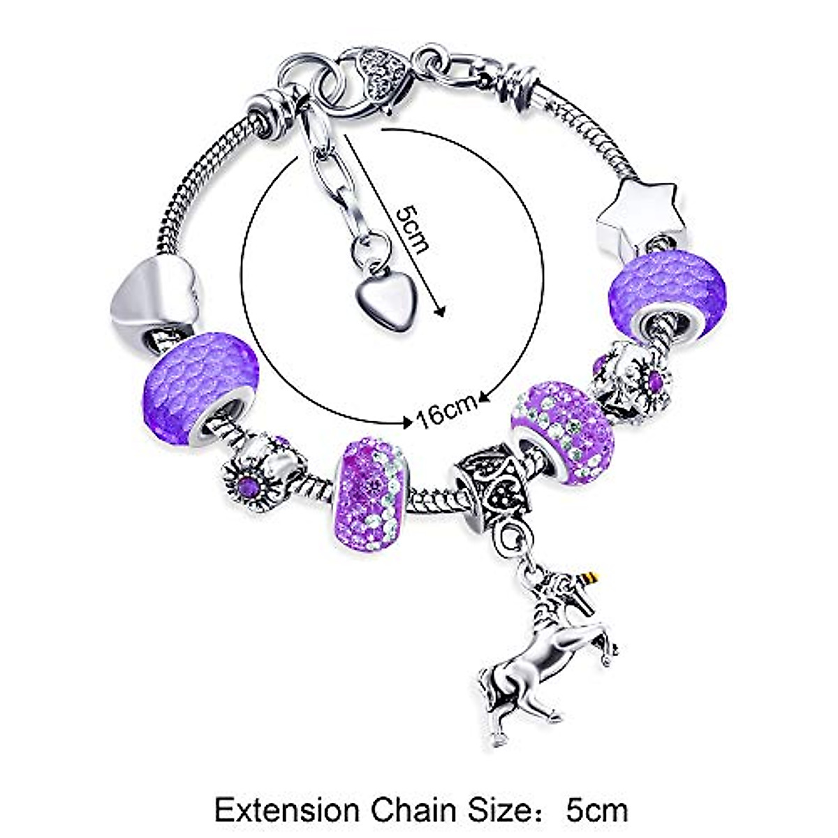 Zhanmai Unicorn Sparkly Crystal Charm Bracelet Bangle with Gift Box Set for Hers Lady