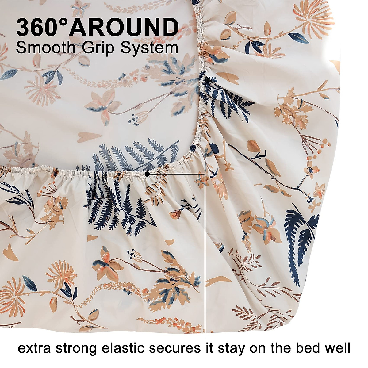 JSD 4 Piece Boho Floral Printed Sheet Set Full Size, Soft Botanical Pattern Microfiber Sheets Extra Deep Pocket