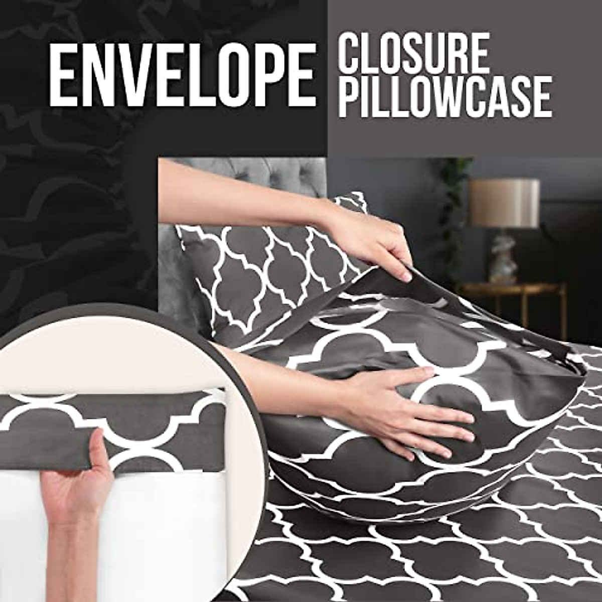 Utopia Bedding Queen Sheet Set, Soft Microfiber 4 Piece Bed Sheets with 16" Deep Pocket - Easy Care Brushed Microfiber (Quatrefoil - Grey)