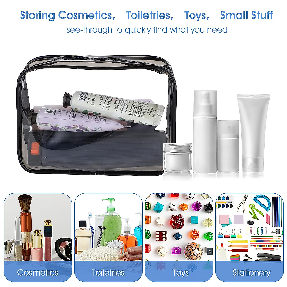 WLLHYF Clear Toiletry Bag 3 Pack Portable Waterproof Travel Makeup Cosmetic Bag Clear Bags Set with Zipper Handle Multipurpose Large Bag Airport Airline Compliant Bag for Women Men (Black)