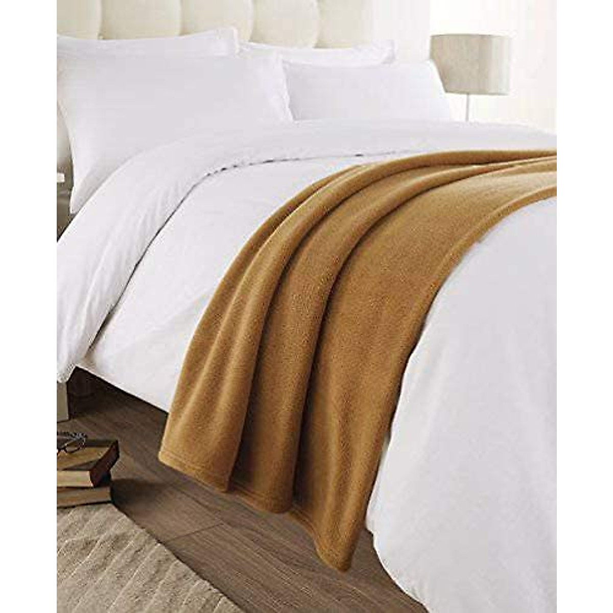 Marquis Mills Serenity Fleece Blanket/Bed, Sofa, Couch Throw King Size - 100% Spun Polyester 320 GSM - Anti-Pill - Super Soft, Warm & Cozy 108 Inch x 90 Inch - Tan