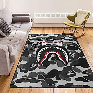 Ba-pe Shark Face Cool Camo Modern Area Rug,Throw Rugs Carpet Floor Pad Rugs Bathroom Rug Mat Yoga Mat Home Decor for Kitchen/Living/Bedroom/Playing Room
