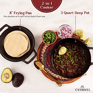 Cast Iron Dutch Oven,3-Quart Deep Pot,Pre-Seasoned 2-in-1 Multi-Cooker, Kitchen Electric or Gas Stove Cooking, Fryer