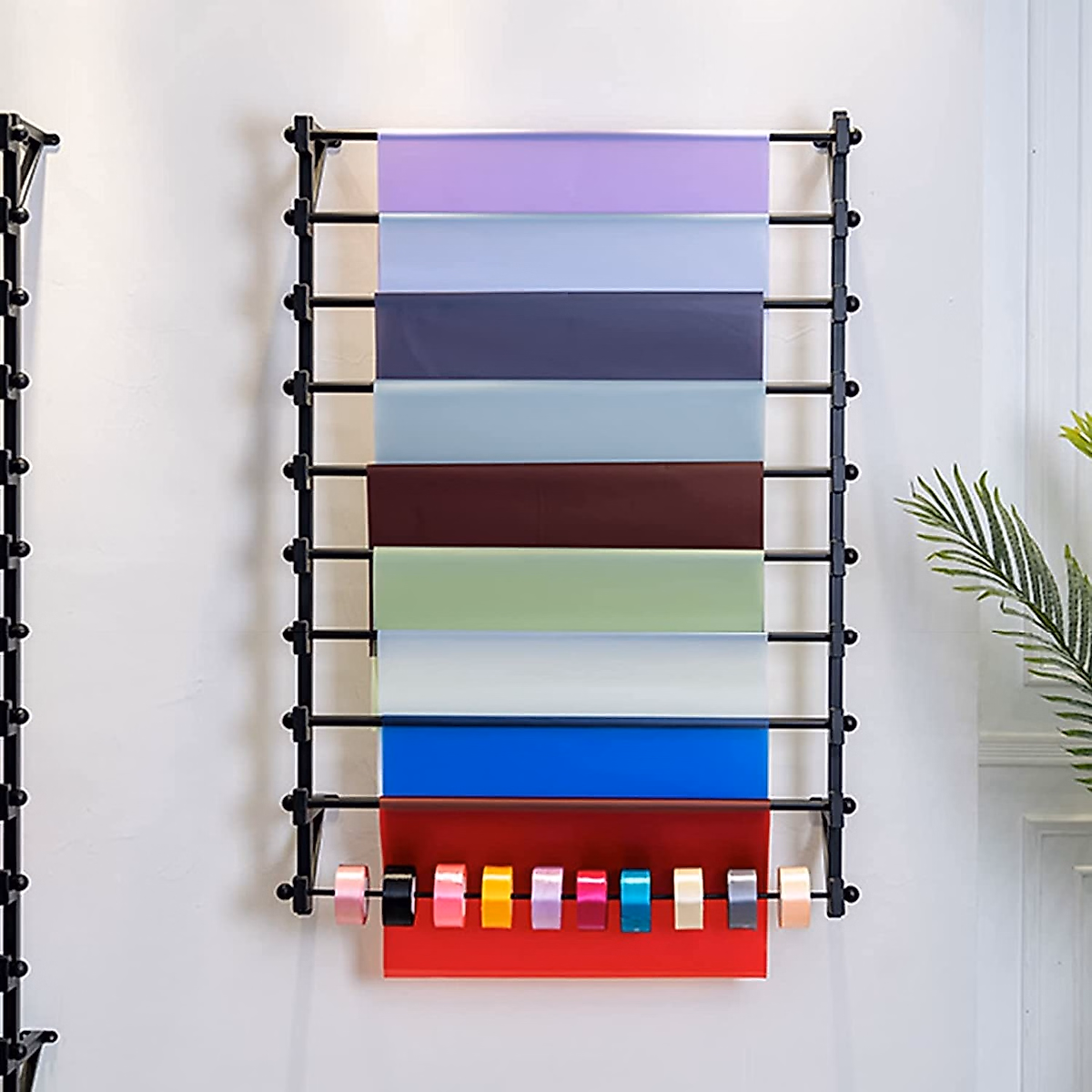 Craft Room Ribbon Holder Organizer Rack Ribbon Holder Organizer Rack, Wall Mount Scarf Storage Hanger with Removable Horizontal Bar and Bracket, Metal Vinyl Roll Shelf 10 Tier Easy to Install (Size :