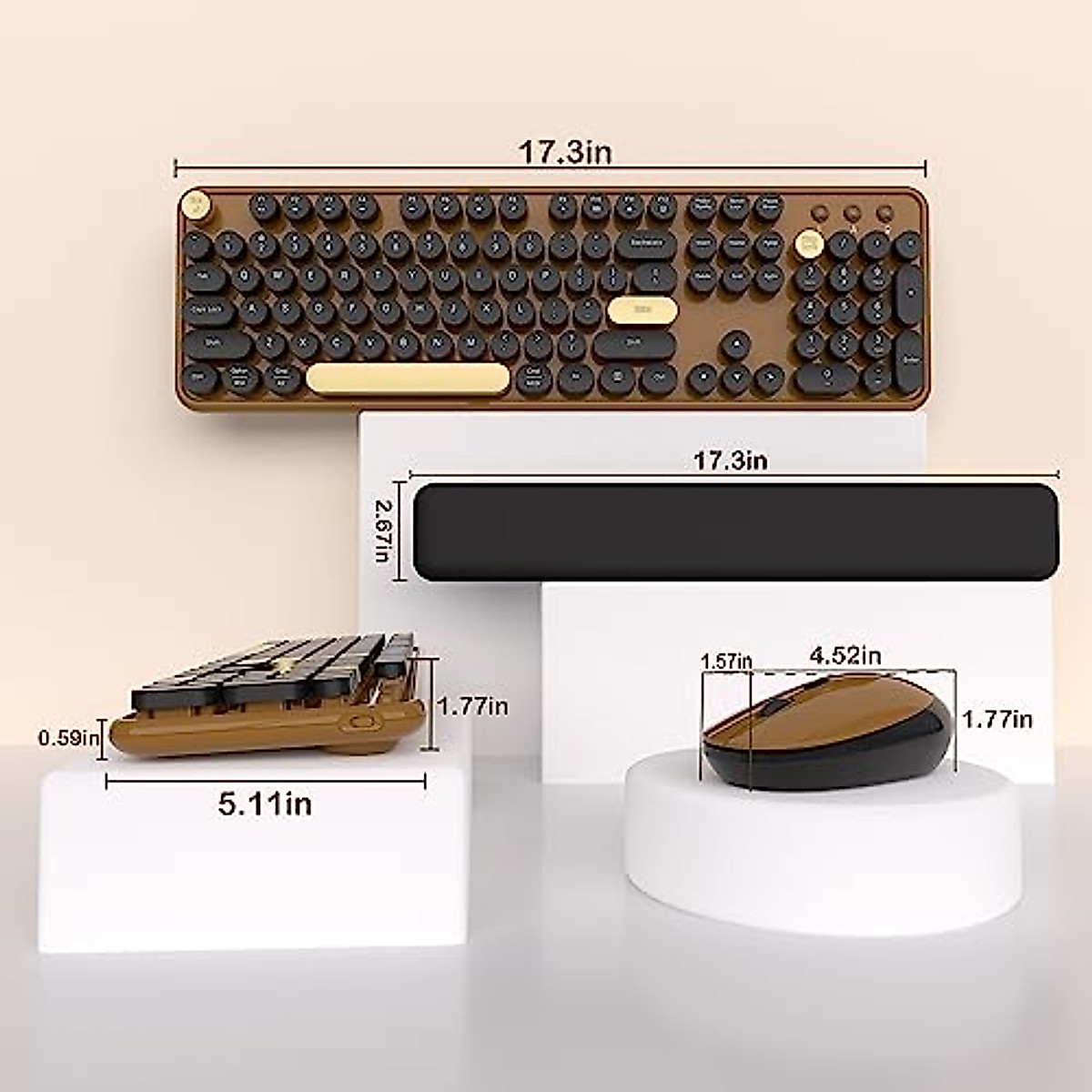 Links9+ Wireless Keyboard and Mouse Combos, Retro Keyboard and Mouse Wireless Full Size, 2.4Ghz Connection and Optical Mouse for Windows, Mac, PC, Laptop for Home and Office (Coffee-Black)