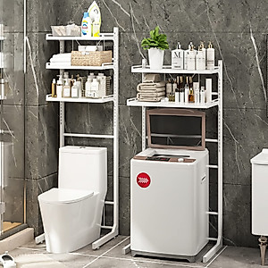 ABCOOL Over The Toilet Washer Organzier Adjustable Stand Storage Rack for Laundry Shelf Bathroom Space Save with Height Adjustable Drawer Table