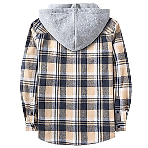 SWISSWELL Mens Flannel Hoodie Shirts Long Sleeve Fashion Plaid Jackets Button Down Shirts Navy Beige L