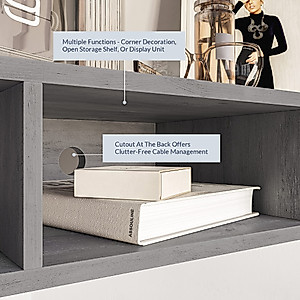 BELLEZE 47 Inch Modern Floating Wall Mounted Corner Shelf, TV Console with Three Shelves and A Cable Cutout, Space Saving Decorative Media Corner Storage - Russel (Gray Wash)