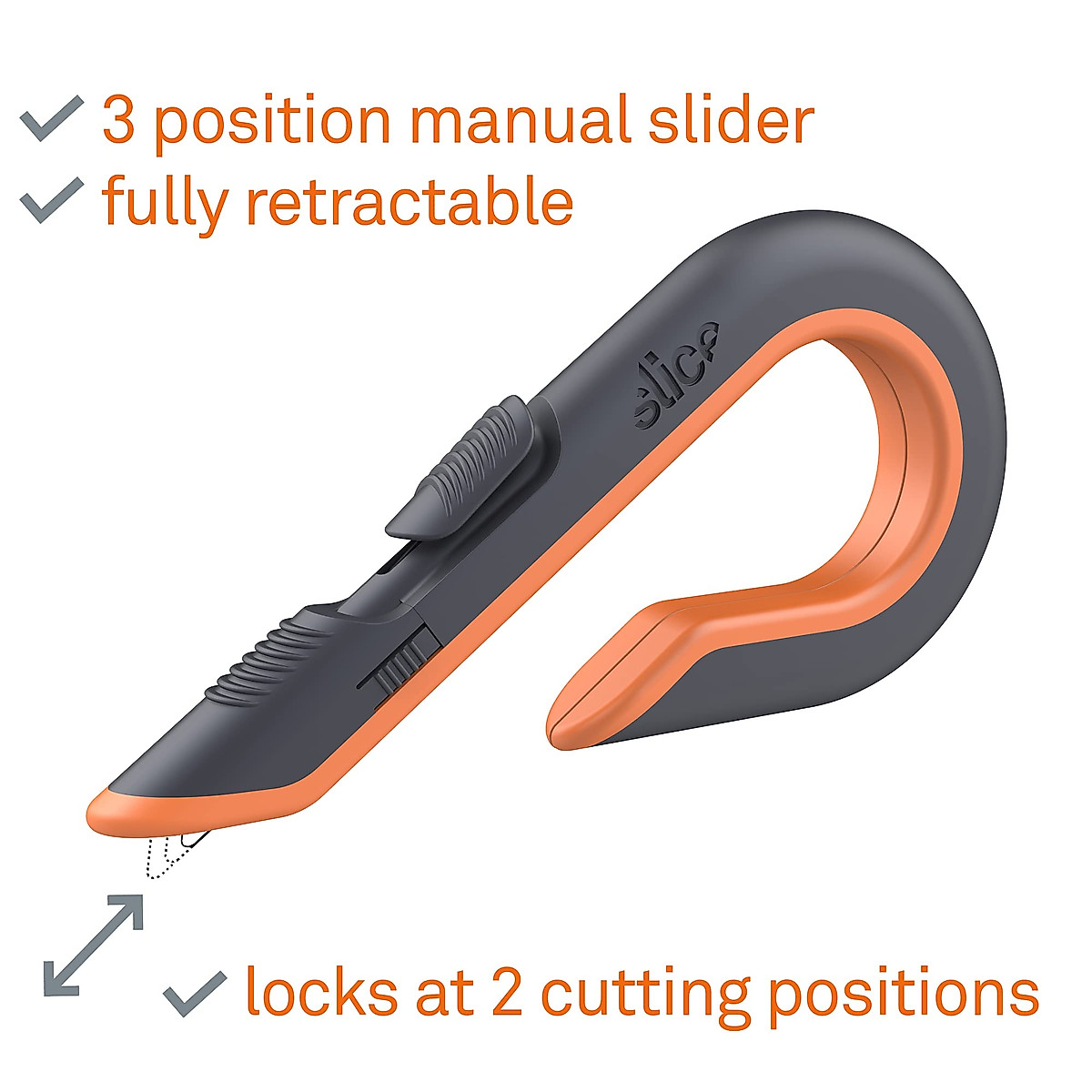 Slice - 10400 Box Cutter, 3 Position Manual Button with Ceramic Blade & Ideal for Outline Trims of Shapes or Coupons
