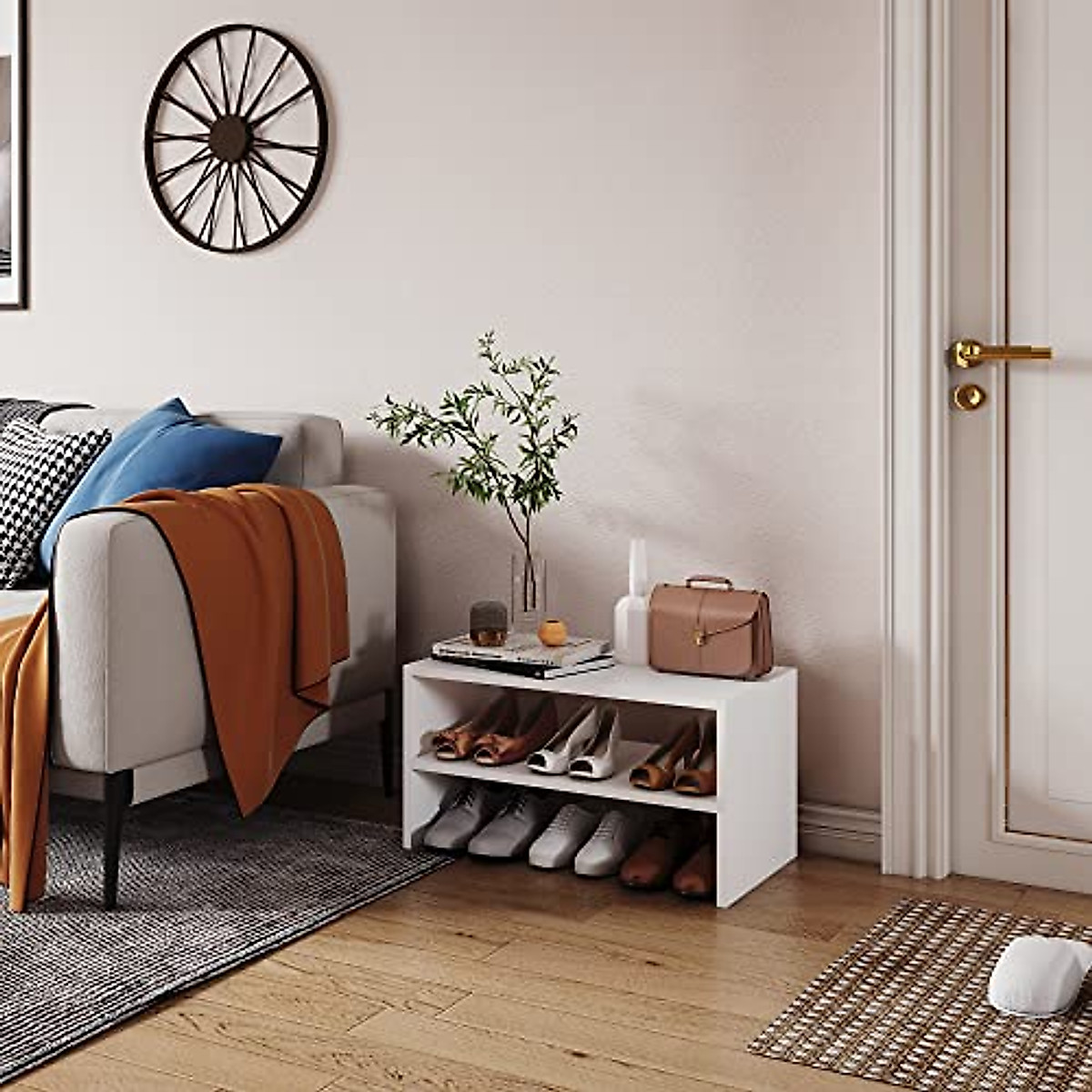 WAHEY Shoes Rack, Stackable 2 Shelf Wood Closet Organizer Unit, FSSR001