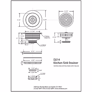 Westbrass D214-20 3-1/2" Post Style Large Sink Kitchen Basket Strainer, 1-Pack, Stainless Steel