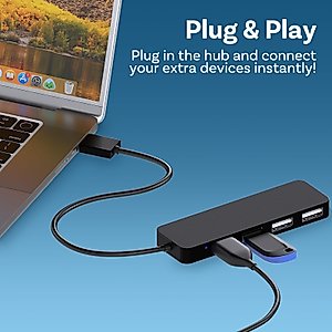 MMOBIEL 4-Port USB Data Hub Compatible with MacBook, iMac, Laptop, Windows, Linux and More - USB Splitter Computer - Ultra Slim USB 2.0 Data Hub - Portable USB Adapter - Black