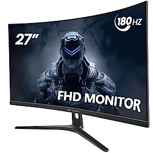 CRUA 27" 144Hz/180Hz Curved Gaming Monitor, FHD 1080P VA Screen 1800R Computer Monitors, 1ms(GTG) with FreeSync, Low Motion Blur, DisplayPort, HDMI, Support Wall Mount Install- Black
