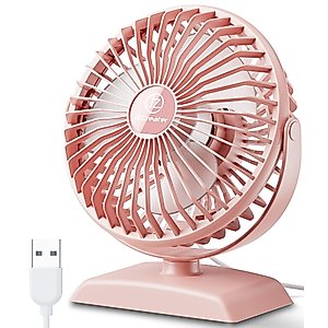 JZCreater USB Desk Fan, USB Fan Mini, 360 Rotation Desktop Fan with 3 Speed, Table Personal Cooling Fan, Quiet Mini Desk Fan, USB Powered, Small Fan for Home Office Bedroom Car Travel, Pink