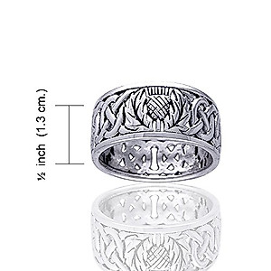 Scottish Thistle and Celtic Knot Wedding Band 11mm Wide Sterling Silver Ring Size 14(Sizes 3,4,5,6,7,8,9,10,11,12,13,14,15)