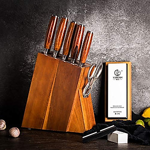 YARENH Kitchen Knife Set with Block, 8 Piece, Sharp Professional Chef Knife Set, 73 Layers Japanese Damascus High Carbon Stainless Steel, Full Tang Sandalwood Handle, Gift Box