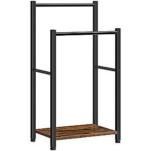 HOOBRO Freestanding Towel-Rack, 2 Tier Blanket Ladder Holder for Bathroom, 16.5"L x 9.4"W x 31.5"H, Blanket Rack, Industrial Drying and Display Rack with Shelf, Metal, Rustic Brown and Black BF02LB01
