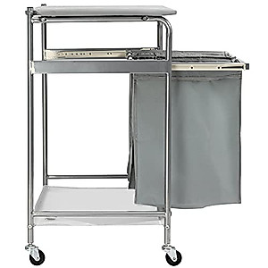 HollyHOME Laundry Sorter Cart with Side pull 3-Bag Ironing Board Heavy-Duty 4 Wheels Laundry Hamper Grey