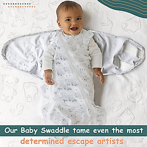 Bird + Bear Kids 1.0 TOG Baby Swaddle Sack with 2 Way Zippers & Velcro - Baby Swaddle 3-6 Months – 100% Organic Cotton for Your Newborns - Woodland Animals