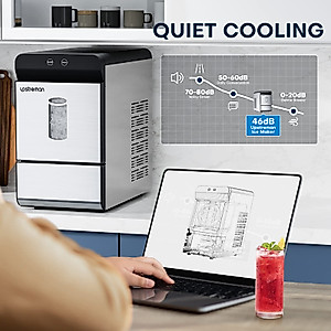 Upstreman X90 Nugget Ice Maker Countertop, Self-Cleaning Pebble Ice Maker Machine, Max 33Lbs/Day, 2 Ways Water Refill, Stainless Steel Housing, Fit Under Wall Cabinet for Home, Office, Bar, RV