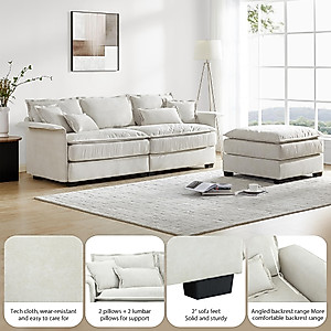 GNIXUU 95" L Shaped Sectional Sofa Couch for Living Room, Modern Tech Cloth Farbic 3 Seat Cloud Couch with Deep Seat and Ottoman, Comfy Upholstered Modular Sofa for Apartment, Office(Beige)