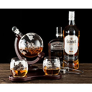 Verolux Whiskey Globe Decanter Set with 2 Etched Glasses in Gift Box - Birthday gifts for men and women - Home Bar Accessories for Bourbon, Scotch, Liquor, Whisky, Gin, Rum, Tequila, Vodka and Brandy
