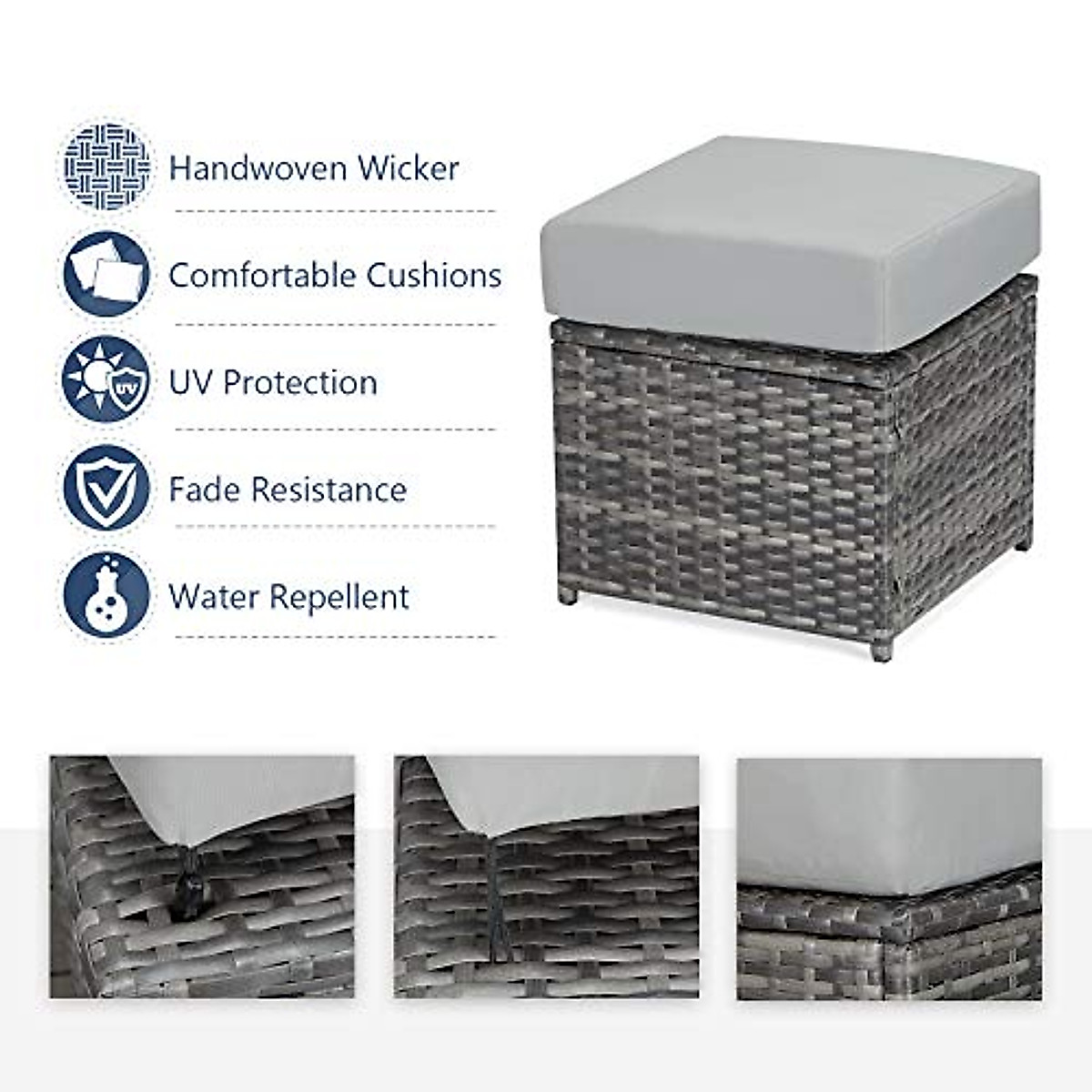 U-MAX 7 Pieces Patio Furniture Set Outdoor Sectional Sofa Conversation Set All Weather Wicker Rattan Couch Dining Table & Chair with Ottoman, Gray