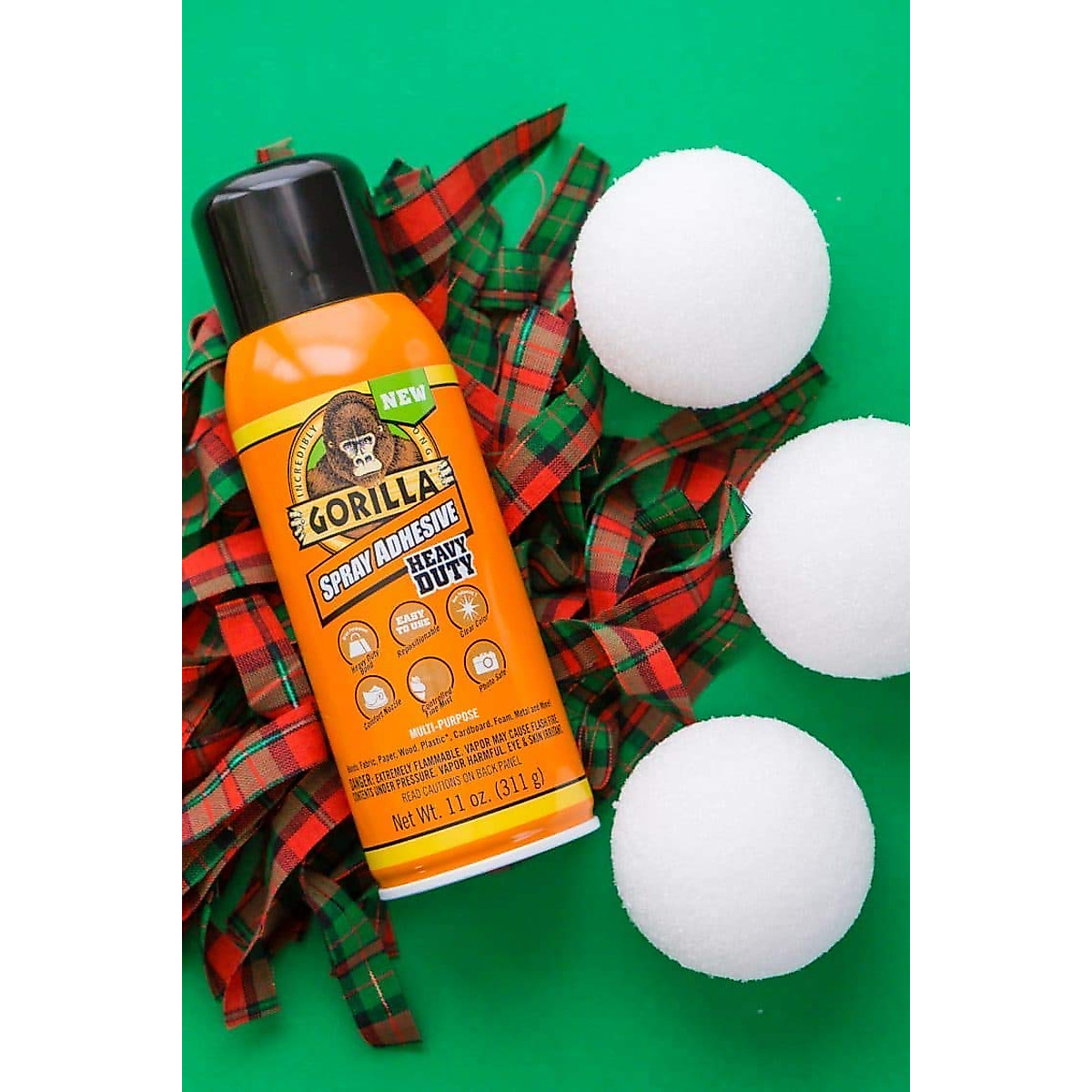 Gorilla Heavy Duty Spray Adhesive, Multipurpose and Repositionable, 11 Ounce, Clear (Pack of 2)