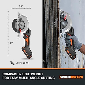 Worx Nitro 20V Brushless 4-1/2" Cordless Circular Saw, Compact Circular Saw, Up to 6,900 RPM, 0-46° Bevel Cuts, Circular Saw Cordless WX531L – Battery & Charger Included