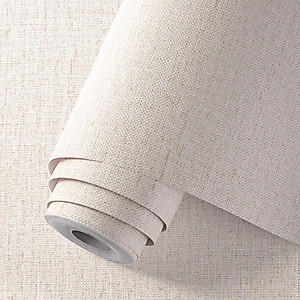 Akywall Beige Peel and Stick Wallpaper Grasscloth Contact Paper Textured Removable Fabric Linen Self Adhesive Stick on Wall Paper Waterproof Vinyl Roll for Cabinet Drawer 15.7" x 78.7"