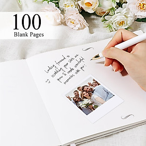 SUNEE Wedding Guest Book - Polaroid Guest Book Weddings Reception, Linen Cover Elegant Guest Book for Baby Shower, Birthdays and Special Events, 100 Blank Pages for Wedding Sign in and Photos, Beige