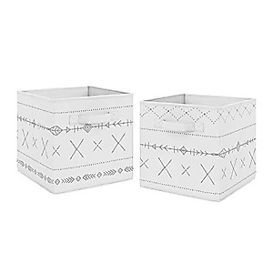Sweet Jojo Designs Grey and White Boho Tribal Unisex Boy or Girl Foldable Fabric Storage Cube Bins Boxes Organizer Toys Kids Baby Childrens for Gray Woodland Forest Friends Collection