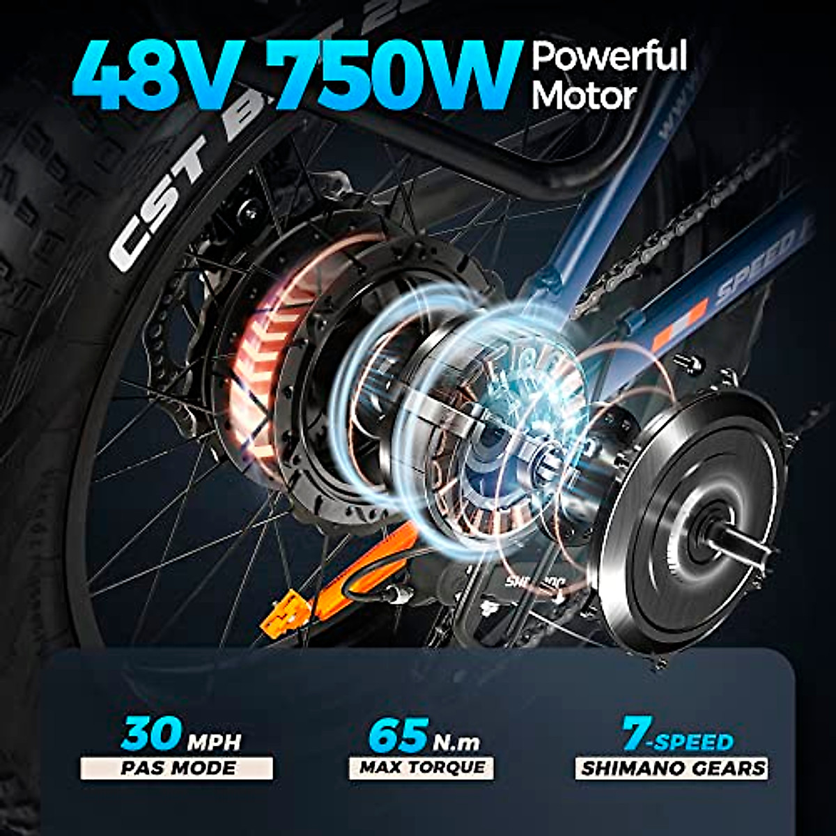 eAhora X5 Folding Electric Bike Adults 750W 30 Mph Up to 60 Miles Fat Tire Electric Bike with 48V 15Ah Battery Foldable Electric Bicycles with Shimano 7 Speed,Color LCD Display