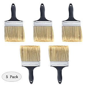 5 Pieces 4 Inch Paint Brushes,Flat Painting Brush Tool with Treated Plastic Handle for Home Furniture DIY Paint,Wood Cabinet,Fences,Deck and Wall Trim