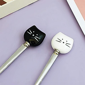 Cute Cat Spoon for Tea Coffee Ceramic Stainless Steel Spoons for Cat Lover Cat Food spoon for Wet Food Cat Themed Gift for Couples Wedding House Warming Gifts 2Pcs