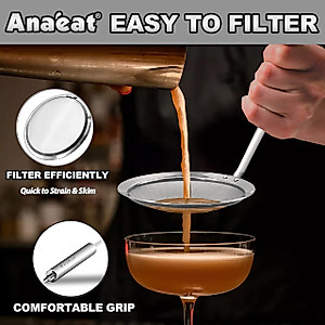 Anaeat 4.7" Stainless Steel Fat Skimmer Spoon - Professional Kitchen Fine Mesh Food Strainer and Hot Pot Skimmer with Long Handle for Skimming, Cooking, Frying, Grease, Gravy and Foam